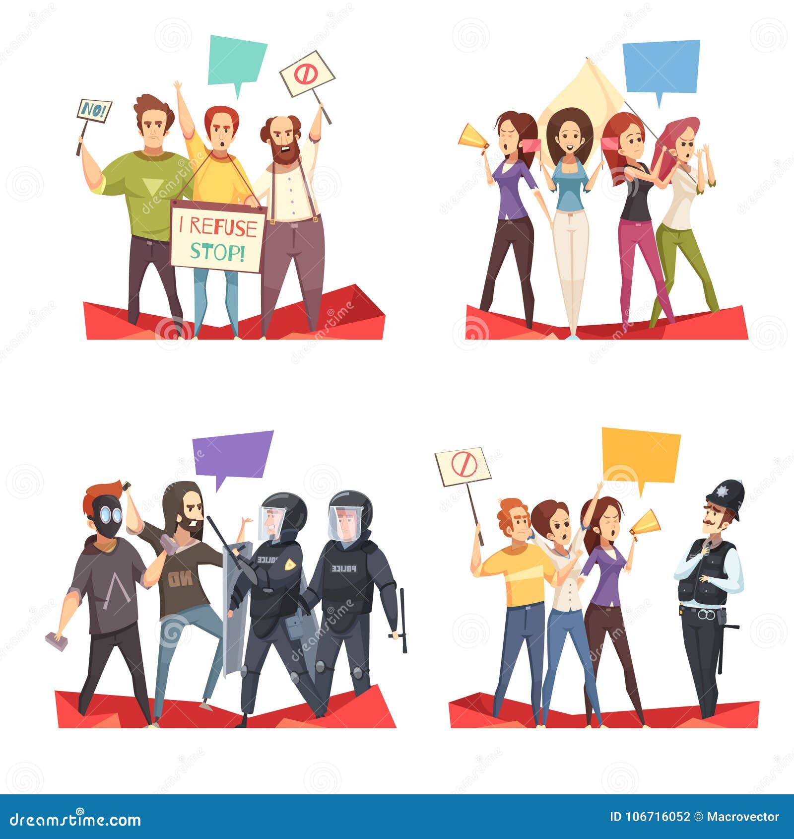 Protesting Crowd 2x2 Design Concept Stock Vector - Illustration of ...