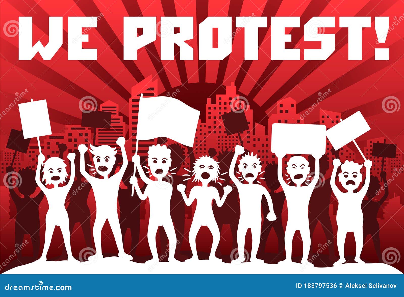 Protesting People. a Crowd of Angry Protesters with Flags and Banners ...