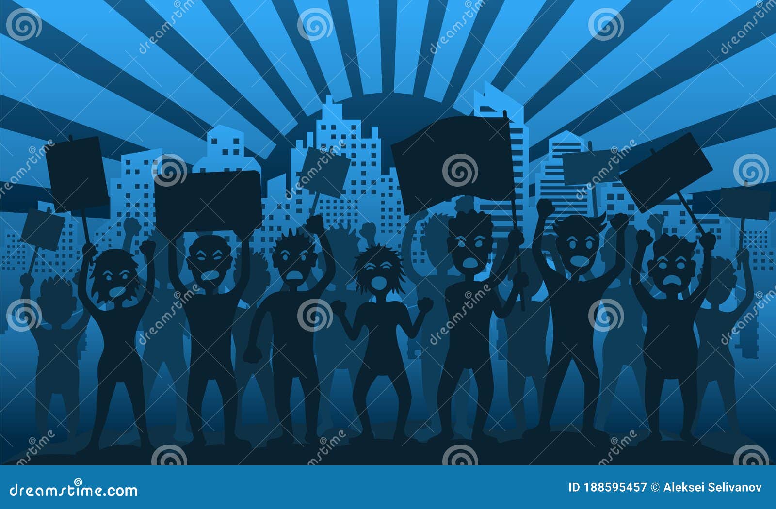 Protesting People. a Crowd of Angry Protesters with Flags and Banners ...