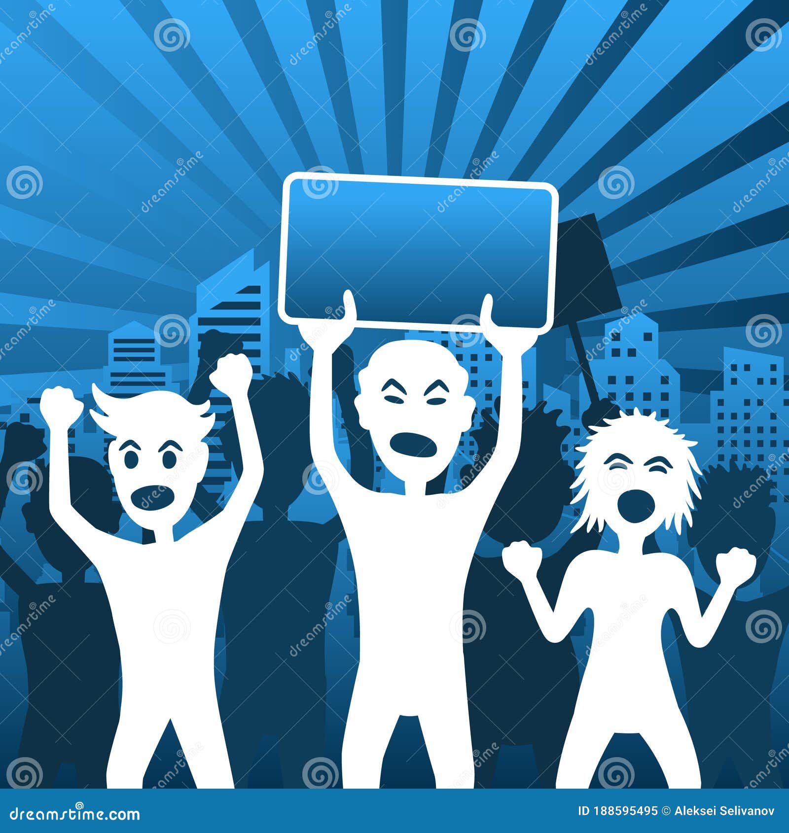 Protesting People. a Crowd of Angry Protesters with Flags and Banners ...