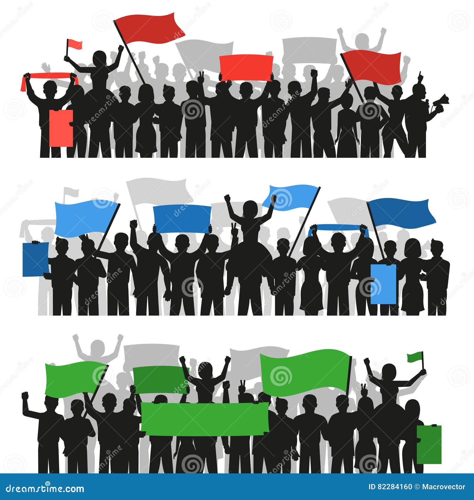 Protesting People Crowd Banners Stock Vector - Illustration of ...