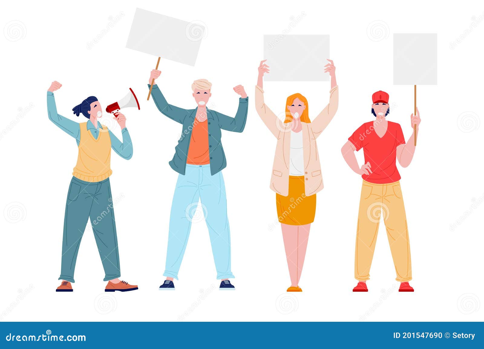 Protesting People on Demonstration or Strike with Megaphone and ...