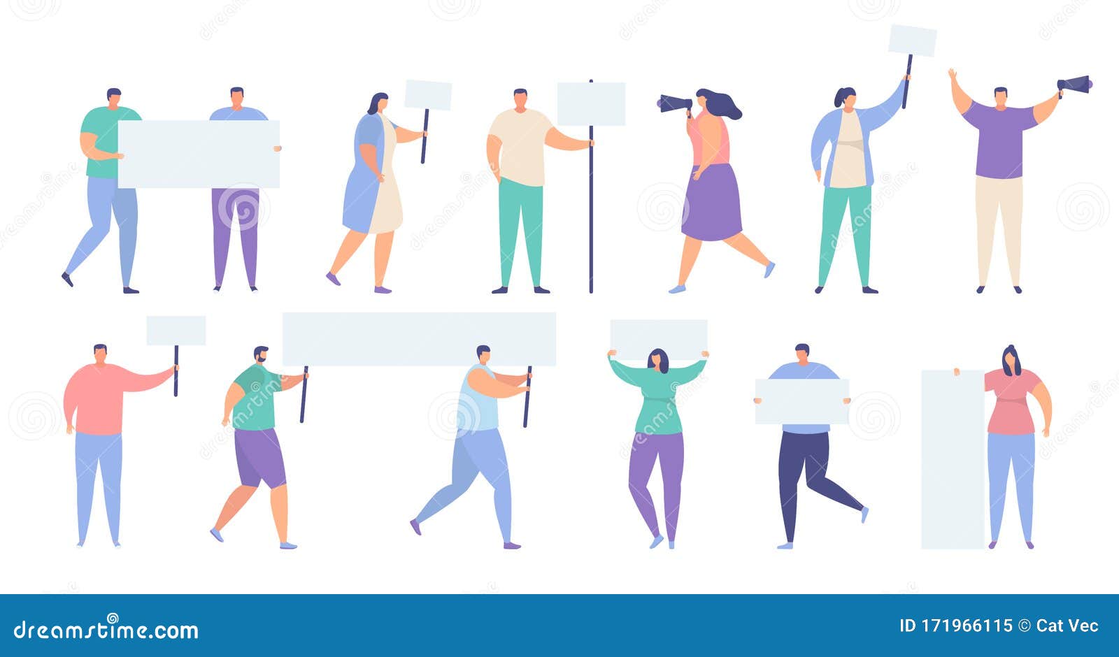 Protesting People Picket, Demonstration Vector Illustration Isolated on ...