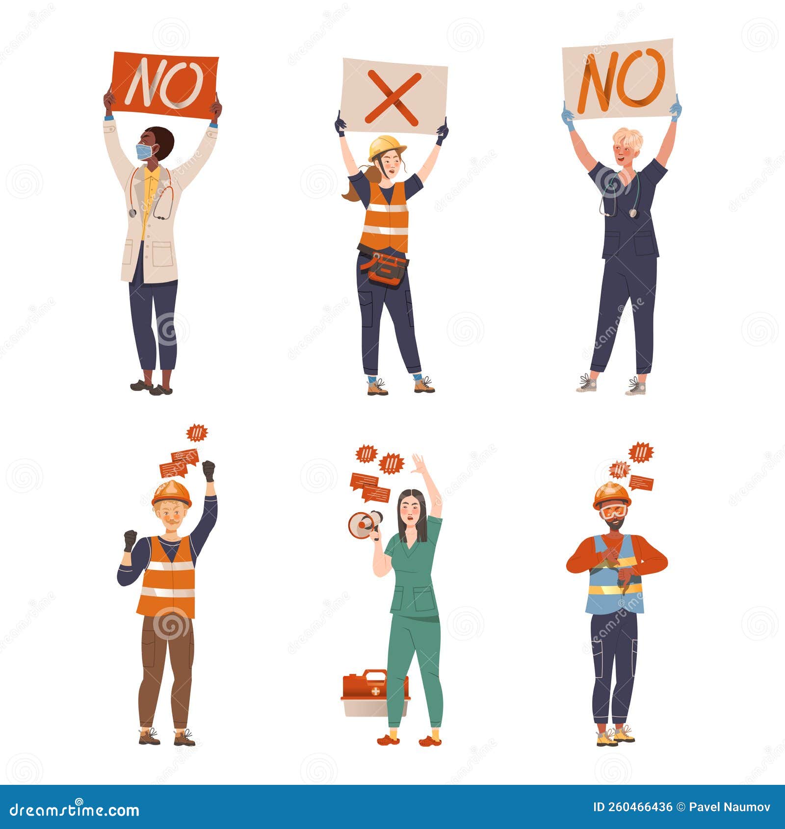 Protesting Working Class People with Placards Set. Protesters on ...