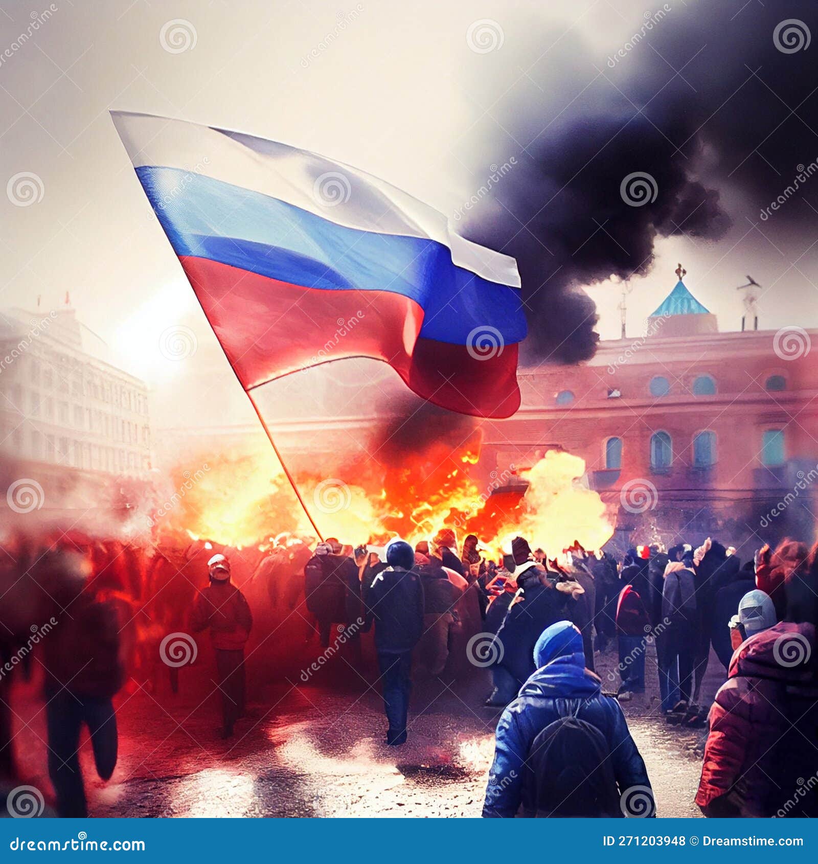 Protests in Russia. People Fighting with Flags at Demonstration. AI ...