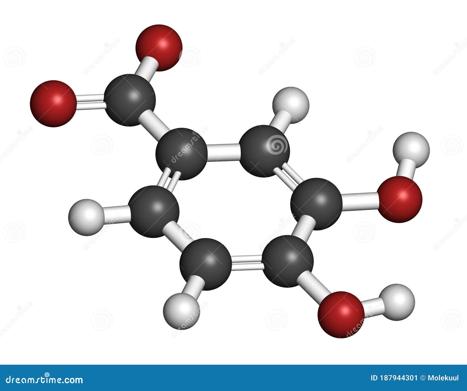 Protocatechuic Acid PCA Green Tea Antioxidant Molecule. 3D Rendering ...