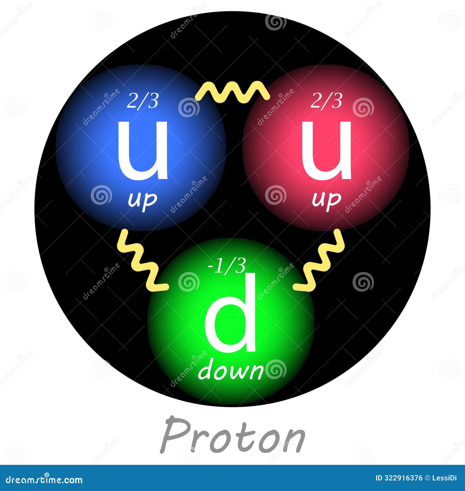 Proton with Two Up Quarks, One Down Quark, Their Charges and the Forces ...