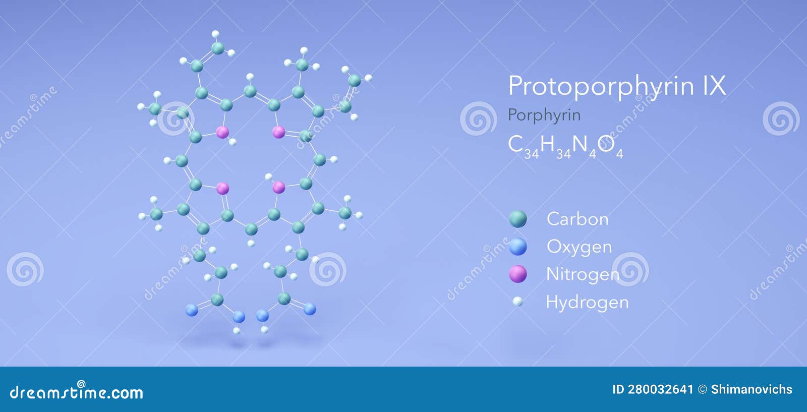 Protoporphyrin Ix Molecular Structure, 3d Model Molecule, Porphyrin ...