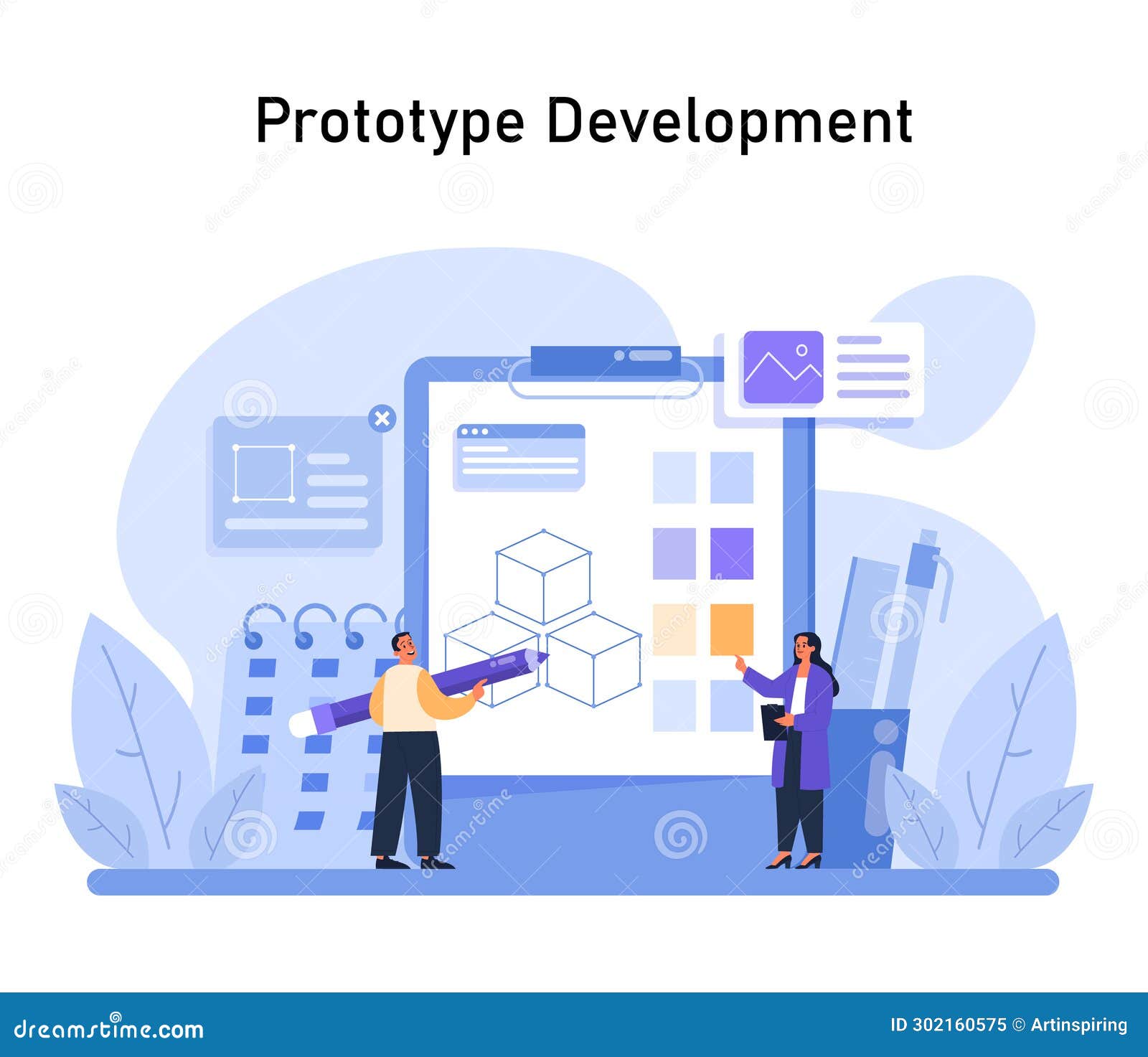 Prototype Development Illustration. Detailed View of a Team Crafting a ...
