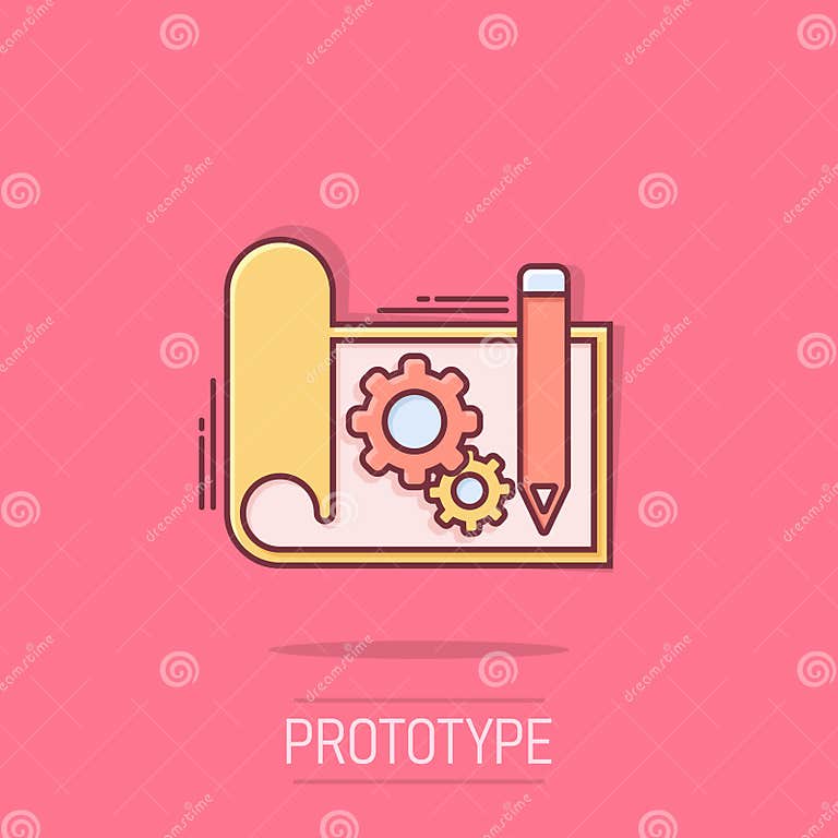 Prototype Icon in Comic Style. Startup Cartoon Vector Illustration on ...