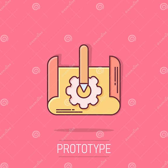 Prototype Icon in Comic Style. Startup Cartoon Vector Illustration on ...