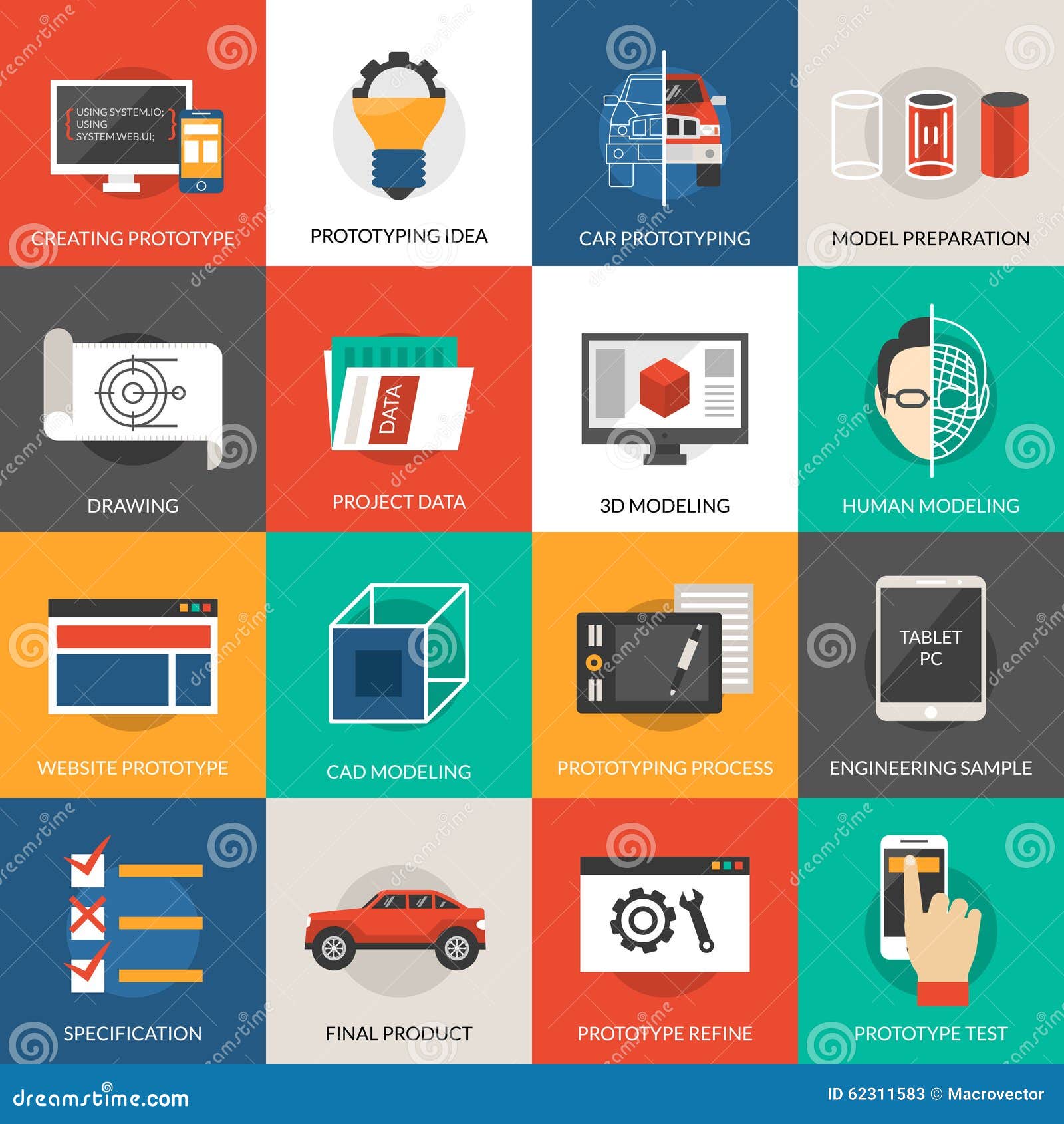 Prototyping and Modeling Icons Set Stock Vector - Illustration of ...