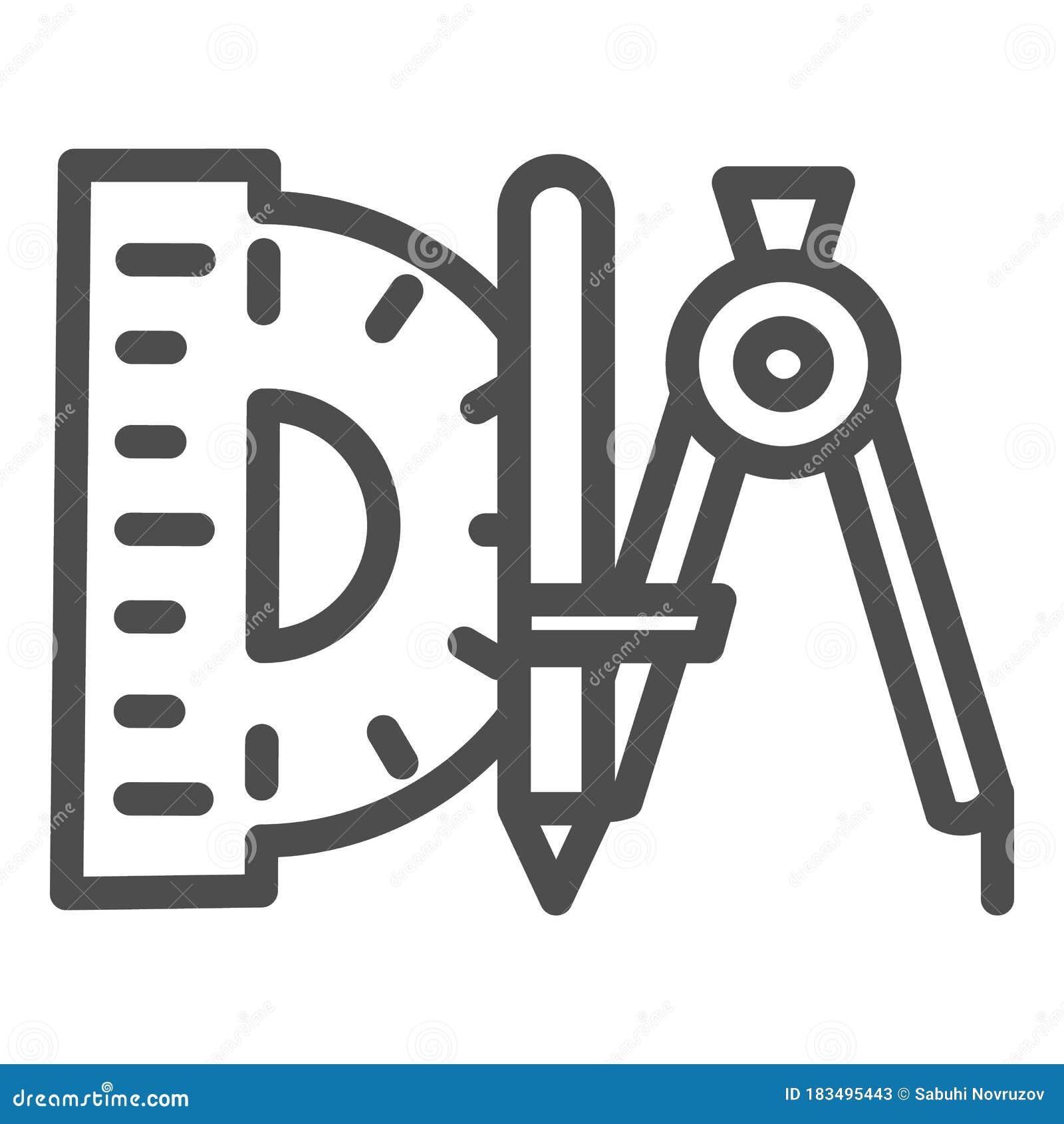 Protractor and Drawing Compass Line Icon, Geometric Equipment Concept ...