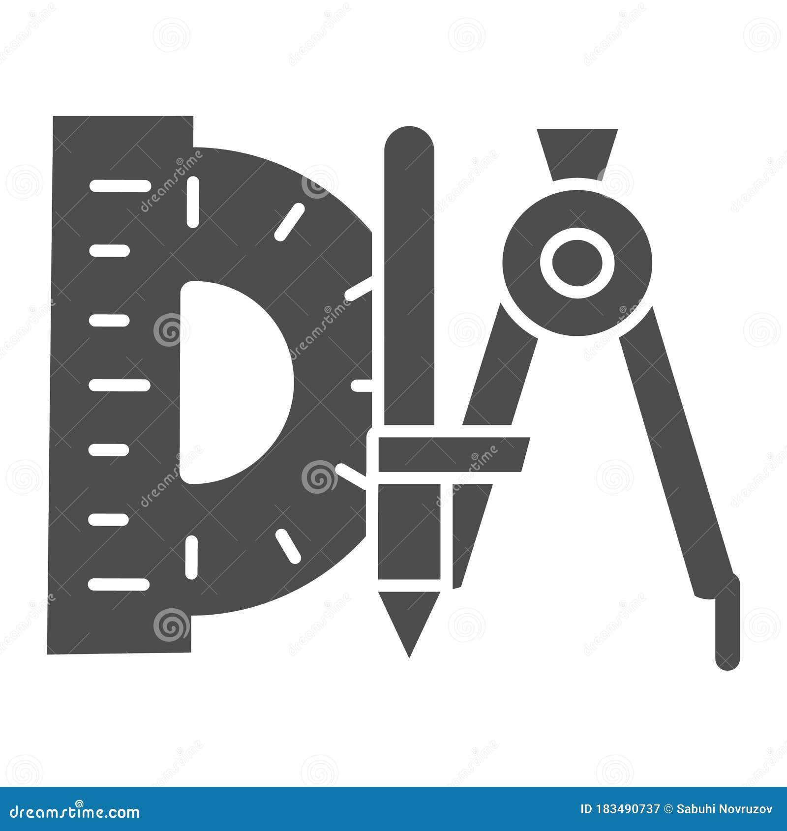 Protractor and Drawing Compass Solid Icon, Geometric Equipment Concept ...