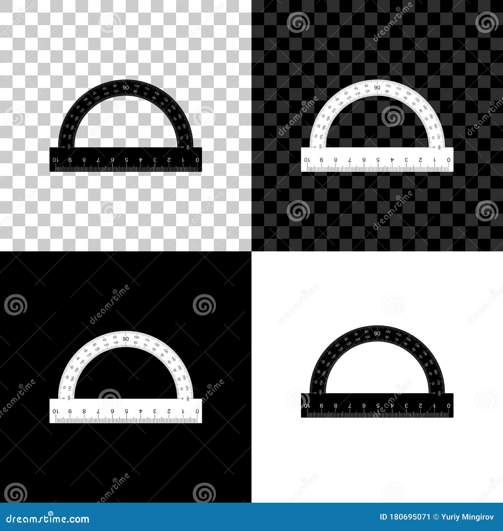 Protractor Grid for Measuring Degrees Icon Isolated on Black, White and ...