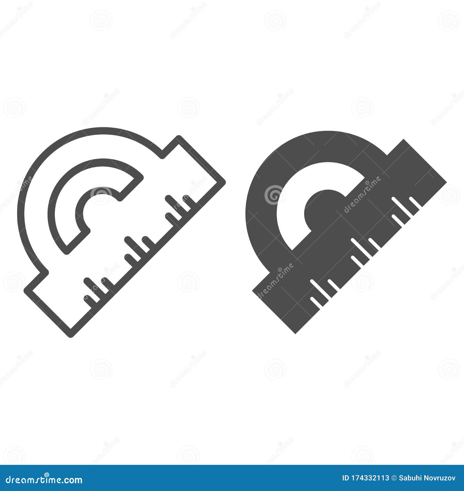 Protractor Line and Solid Icon. Ruler for Measuring Degree Symbol ...