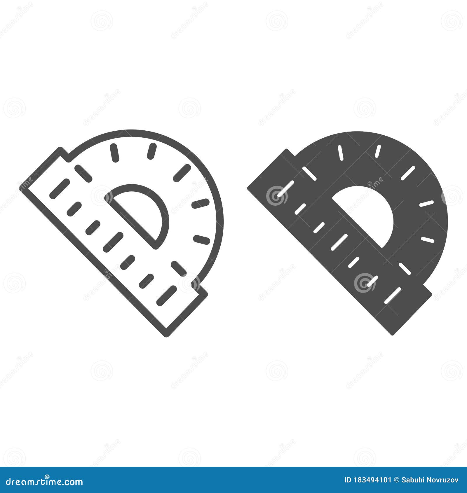 Protractor Line and Solid Icon, School Stationery Concept, Protractor ...