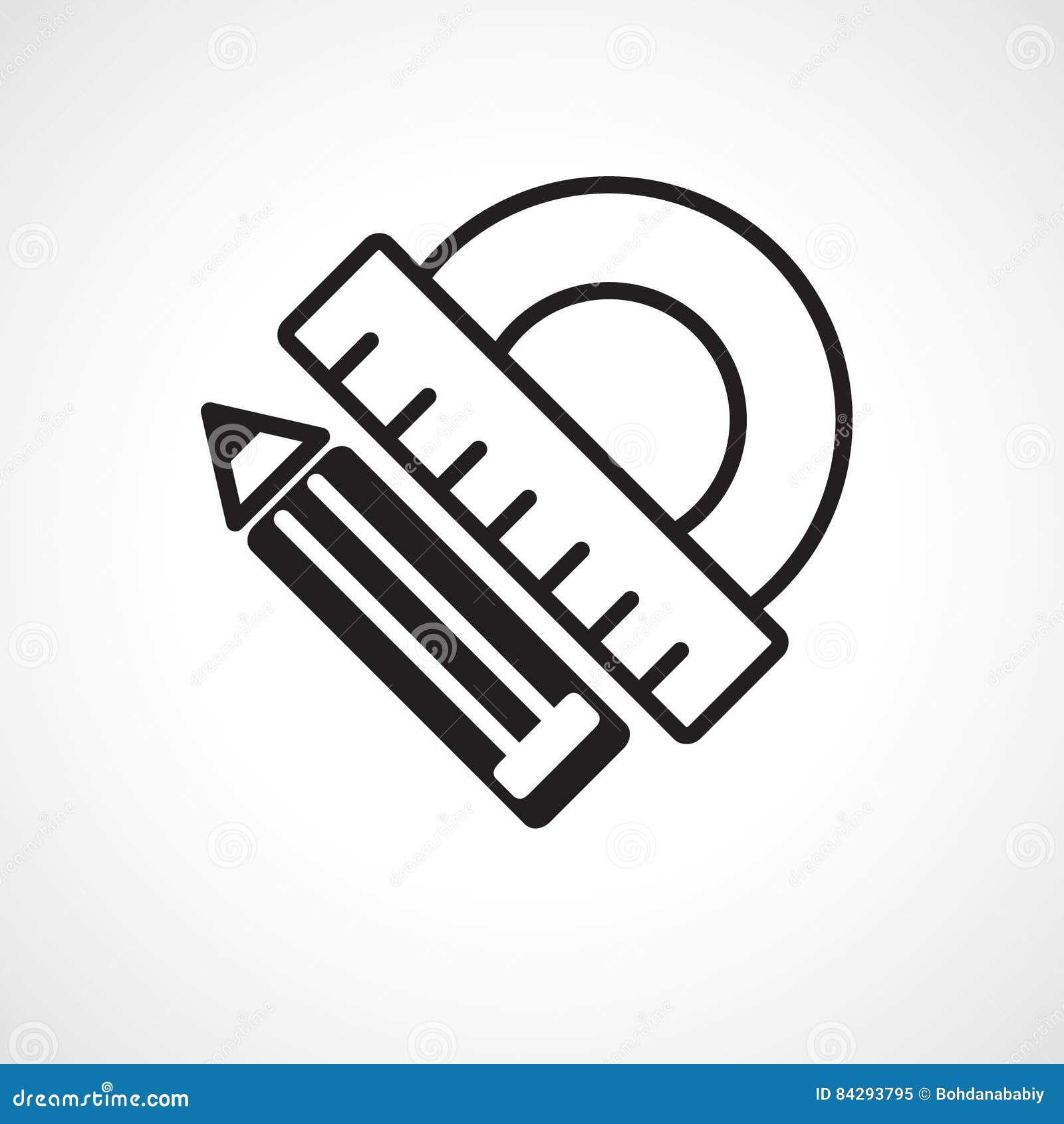 Protractor and pencil icon stock vector. Illustration of element - 84293795