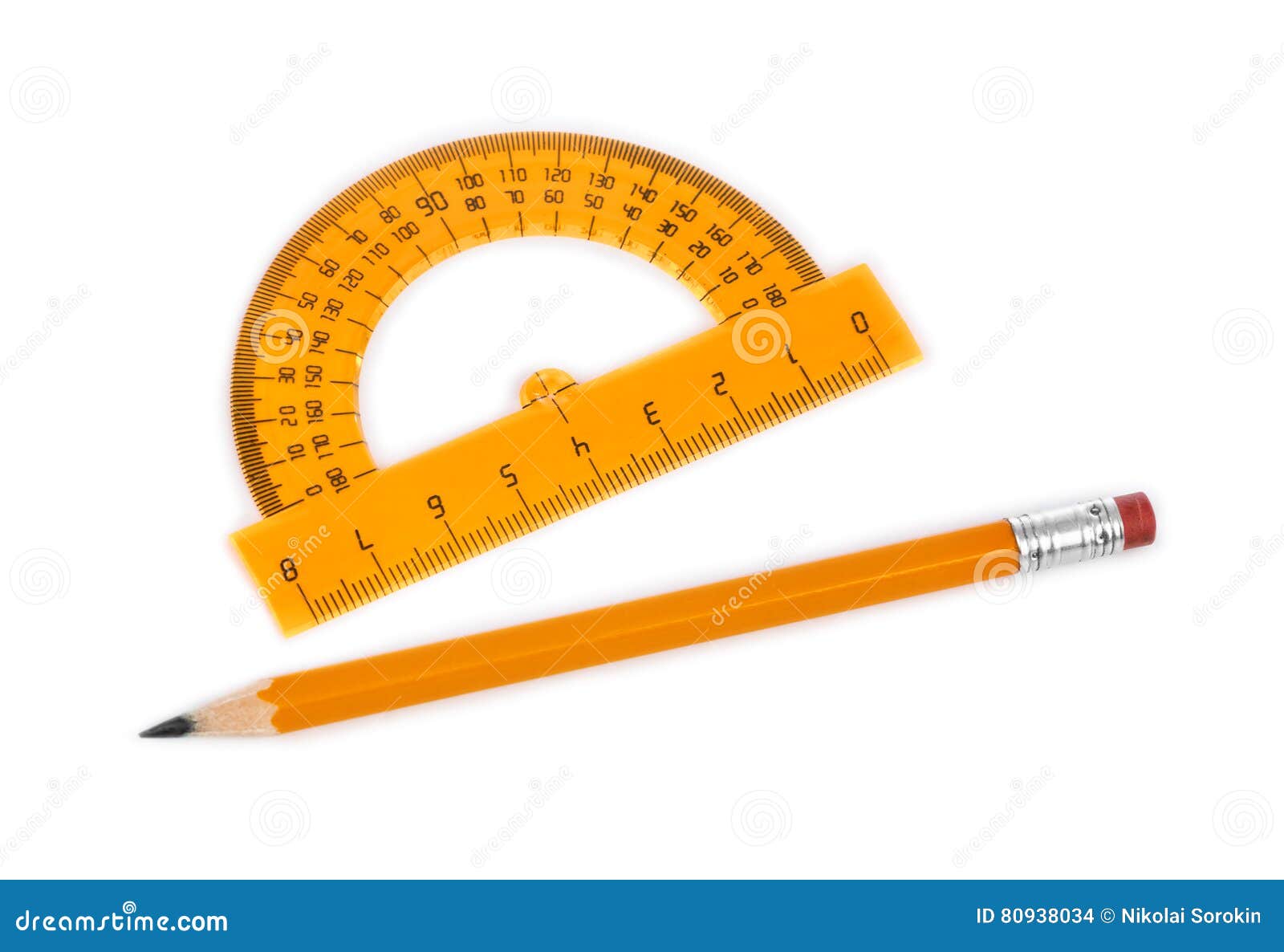Protractor, Pencil And Eraser Lying On A Sheet Of Graph Paper Royalty ...