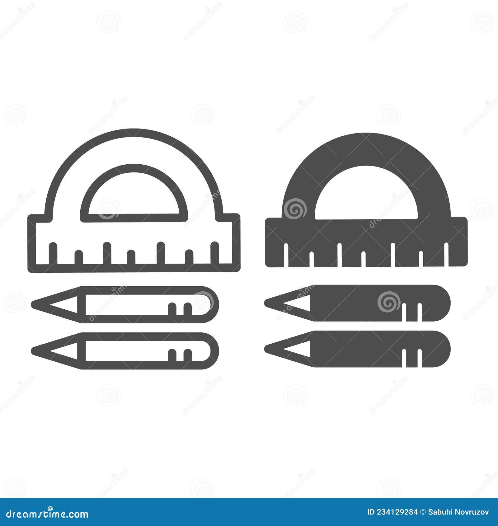 Protractor and Pencil, School Stationery, Pen Line and Solid Icon ...