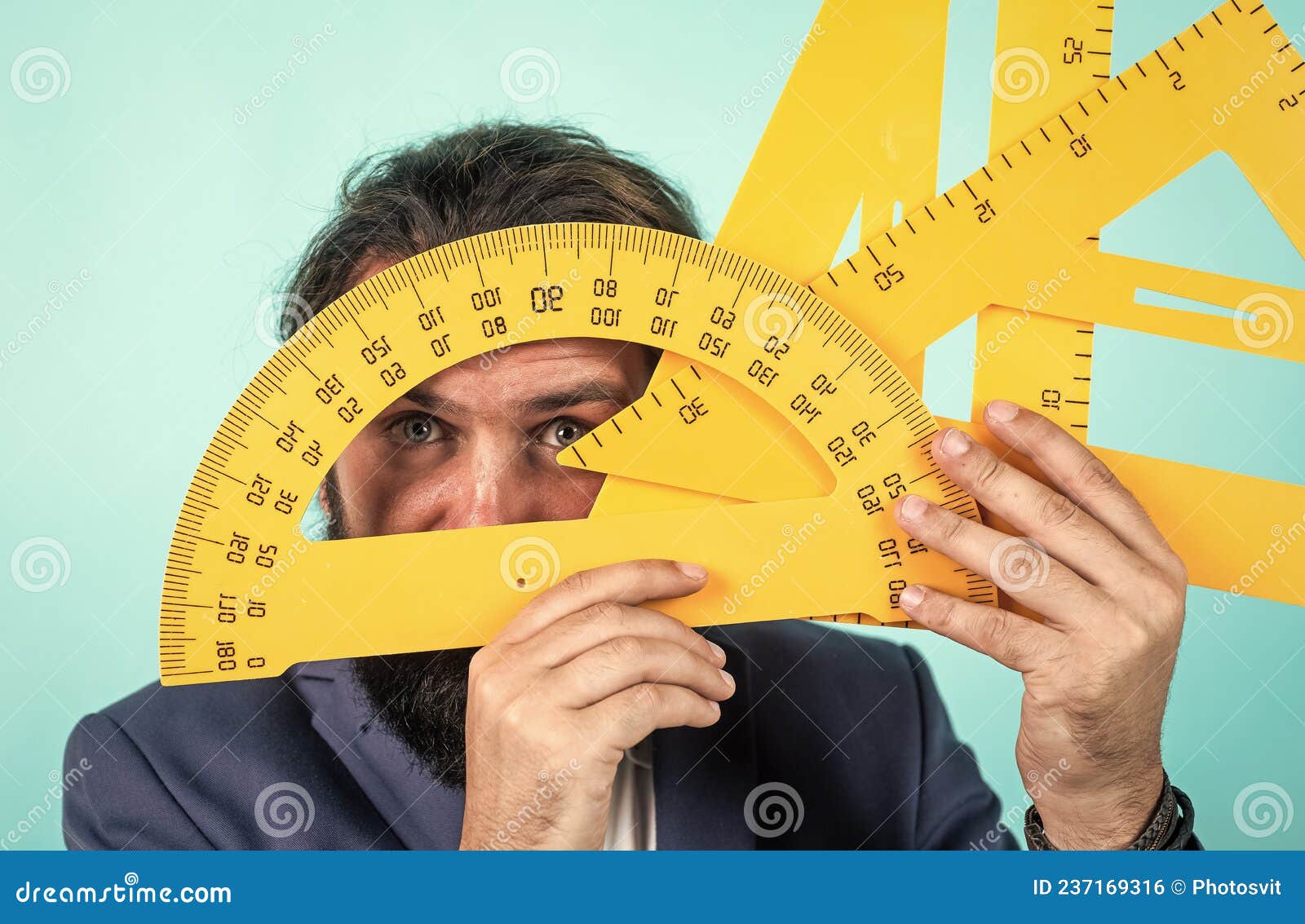 Protractor and Triangle Tool in Hand of Math Man Teacher, Education at ...