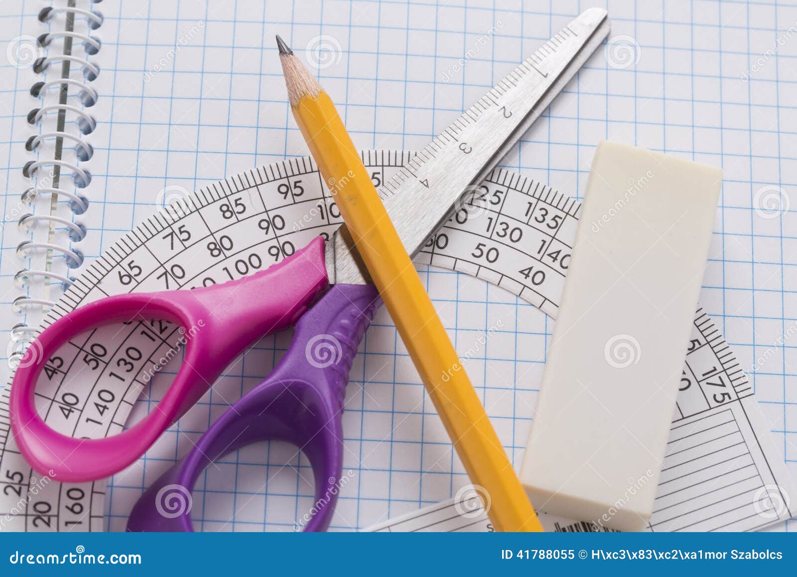 Protractors, Scissors, Pencil, Eraser Stock Image - Image of protractor ...