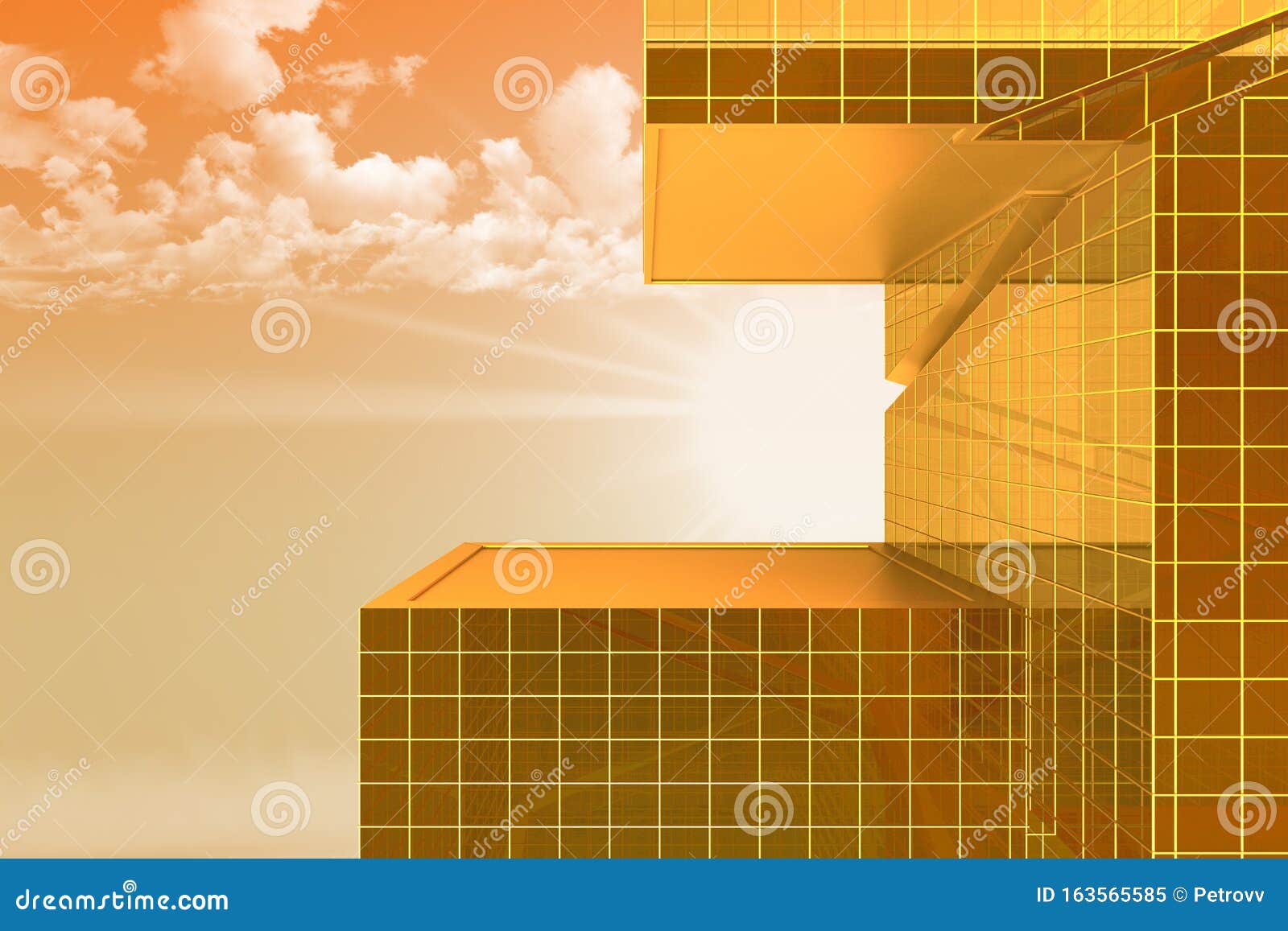 Protruding Part in Glass Skyscraper in Yellow Tinted Stock Illustration ...