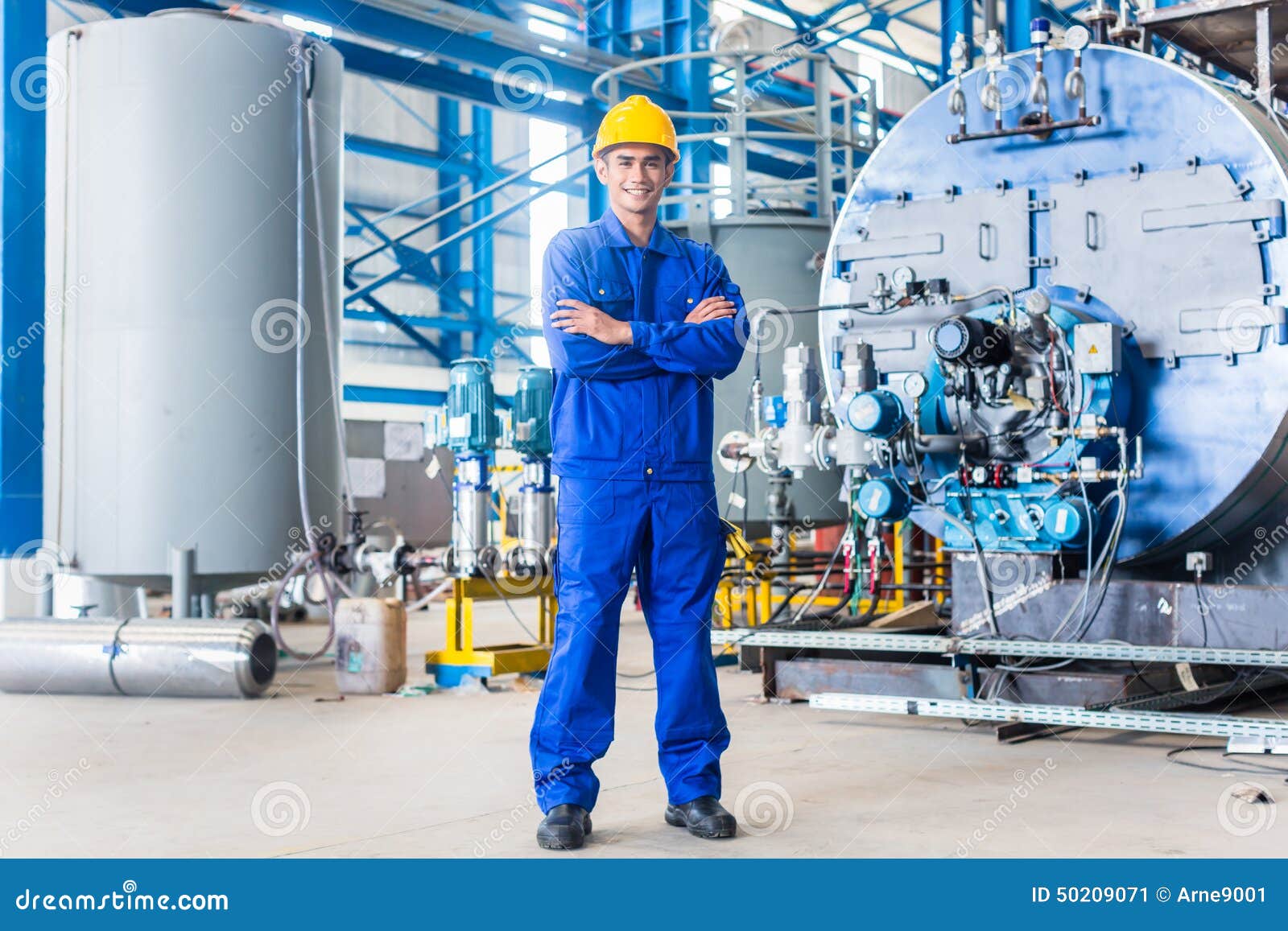Proud Asian Worker in Production Factory Stock Image - Image of ...
