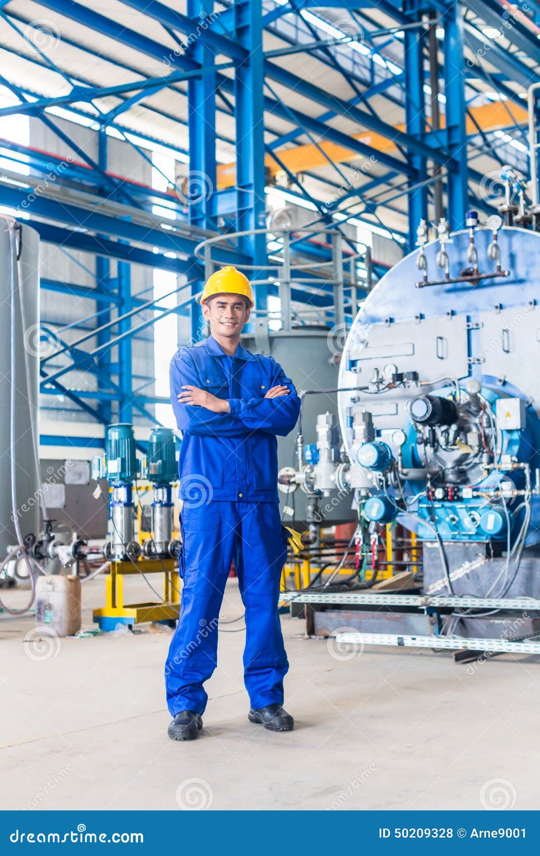 Proud Asian Worker in Production Factory Stock Photo - Image of machine ...