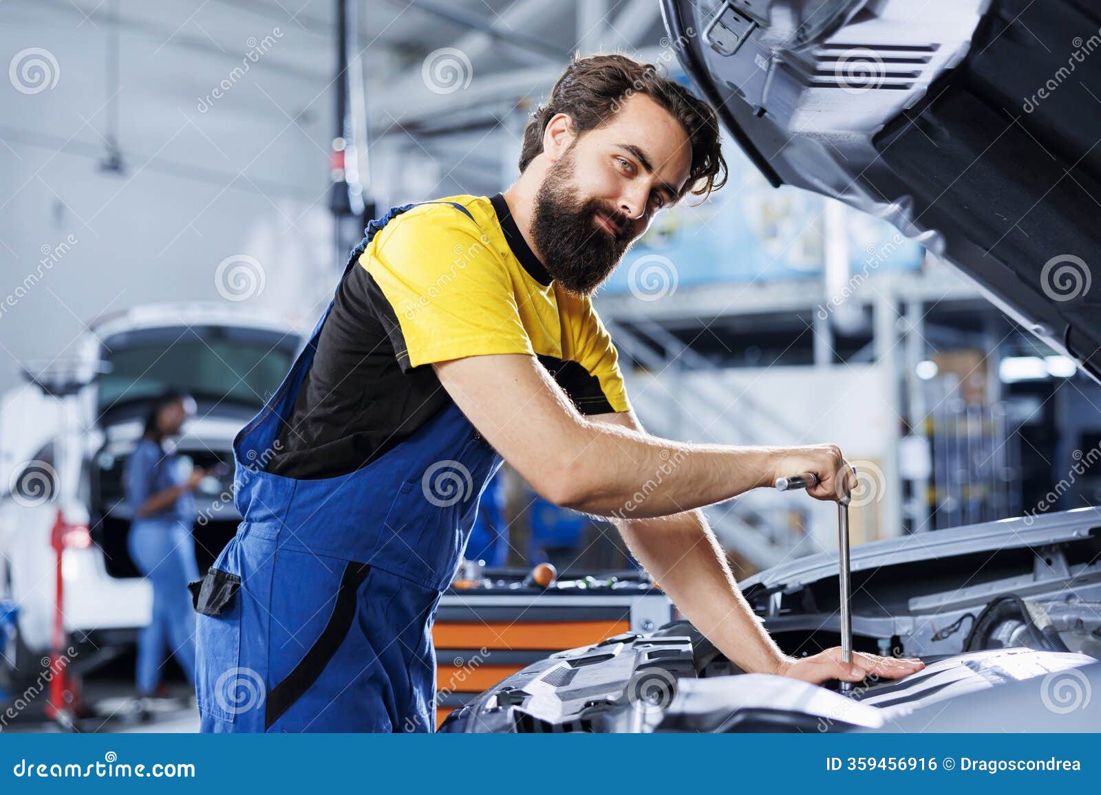 Proud Car Service Expert Examines Engine Stock Photo - Image of ...