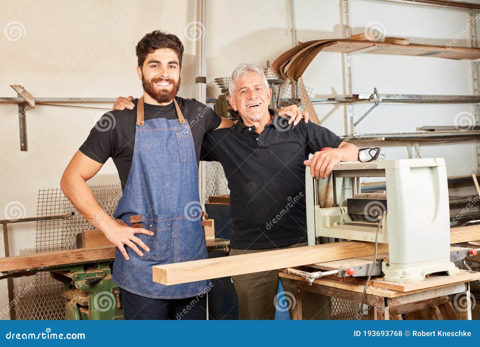 Proud Carpenter Team with Master and Apprentice Stock Photo - Image of ...