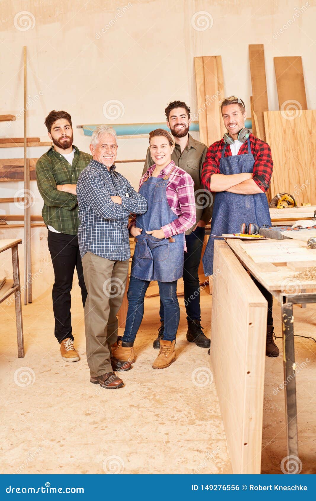 Proud Carpentry Team in the Workshop Stock Photo - Image of male, smile ...