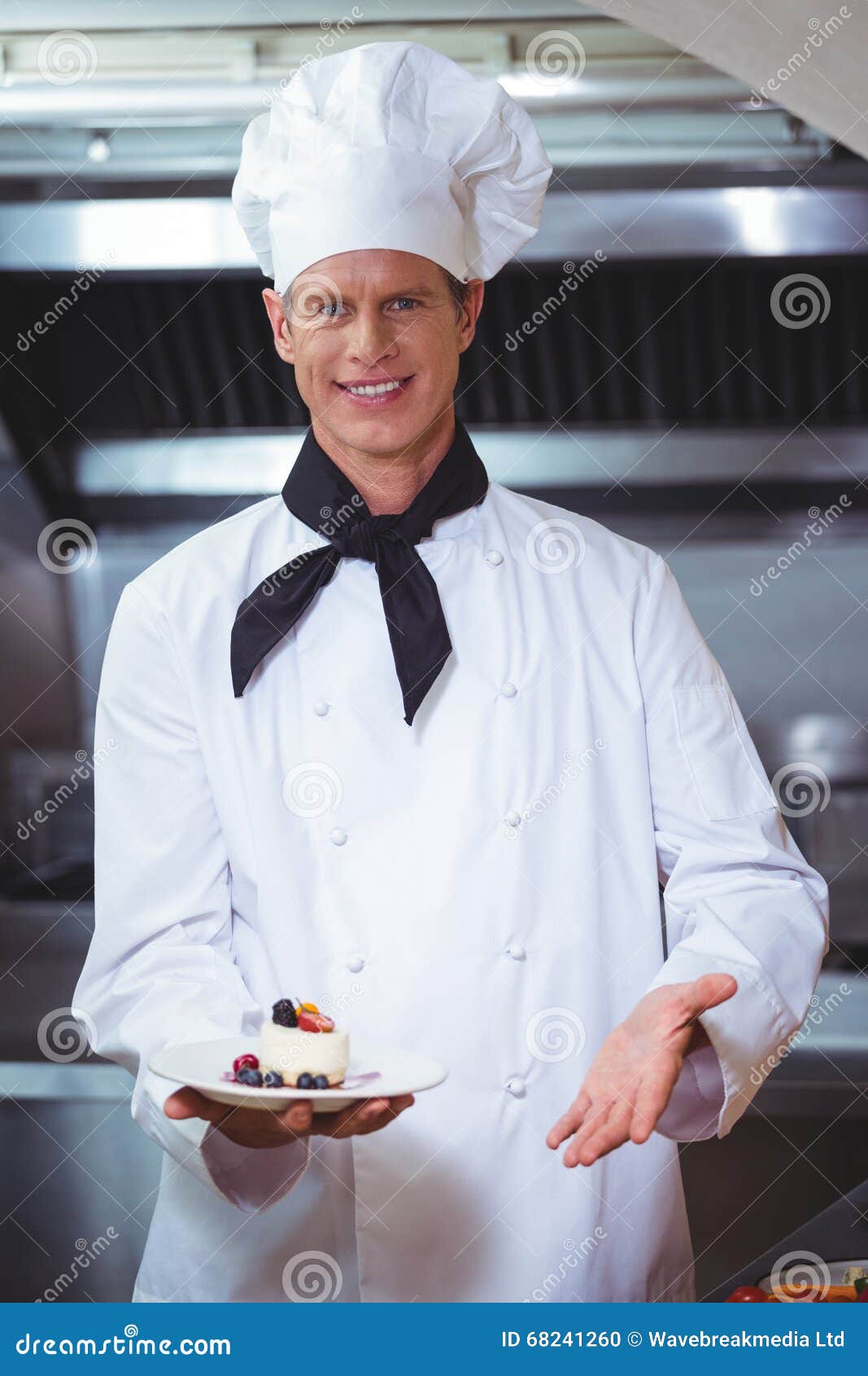 Proud Chef Holding a Plate of Cheesecake Desert Stock Photo - Image of ...