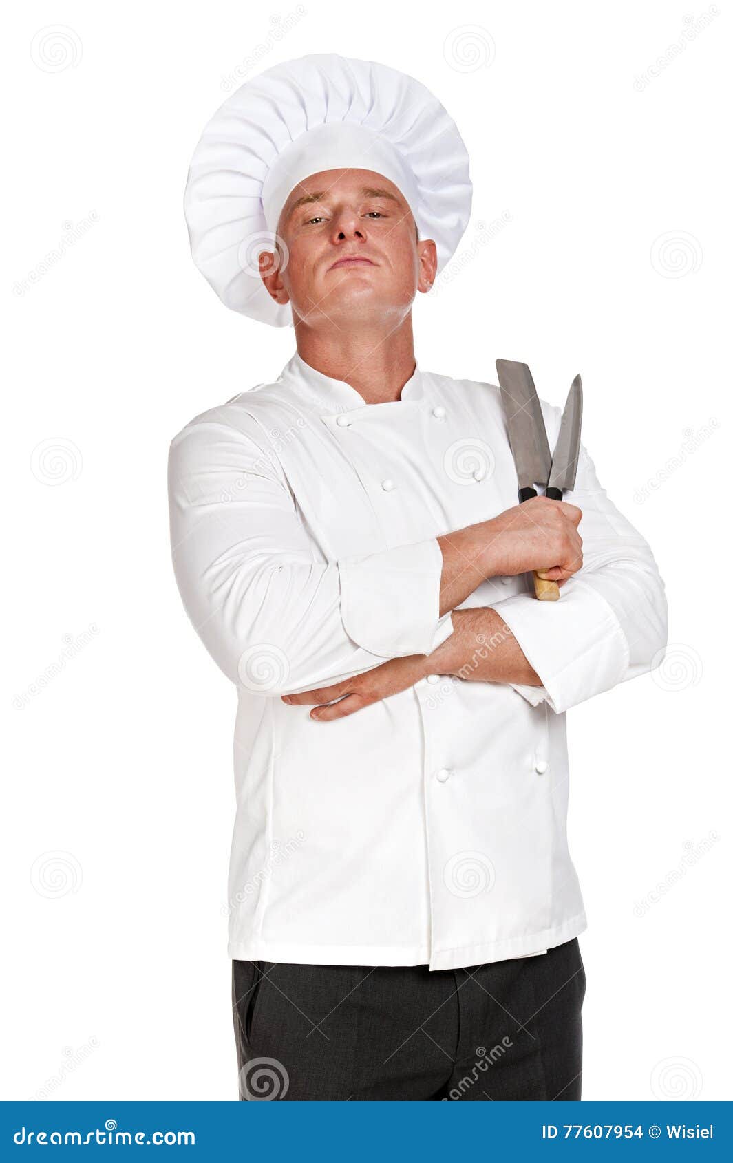Proud Chef Man Holding Two Knifes. Stock Photo - Image of kitchen ...