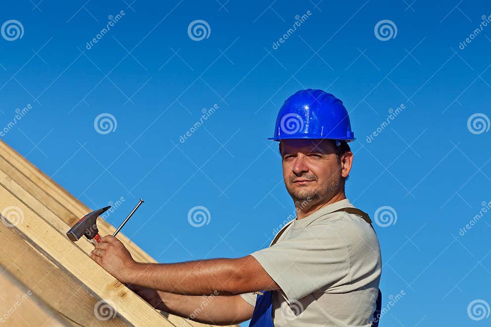 Proud Construction Worker on the Roof Stock Photo - Image of builder ...
