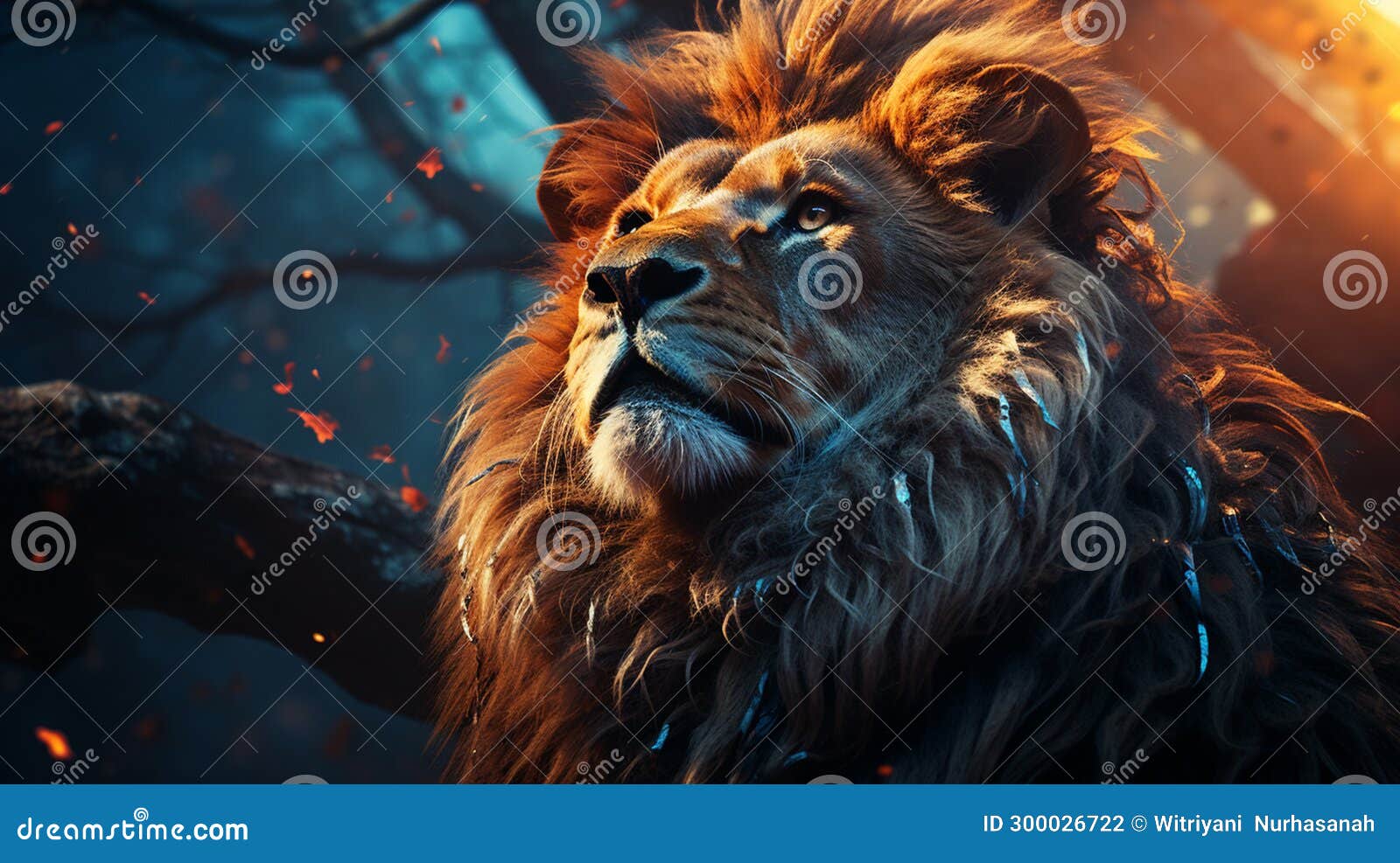 Proud Dreaming Fantasy Leo on Dark Dramatic Deep Starry Sky Background ...