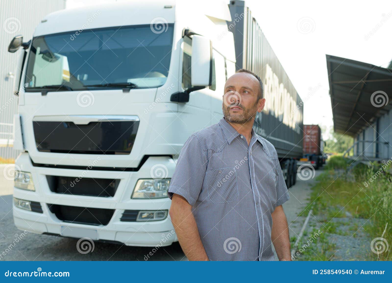 Proud Driver in Front Trucks and Trailers Stock Photo - Image of ...