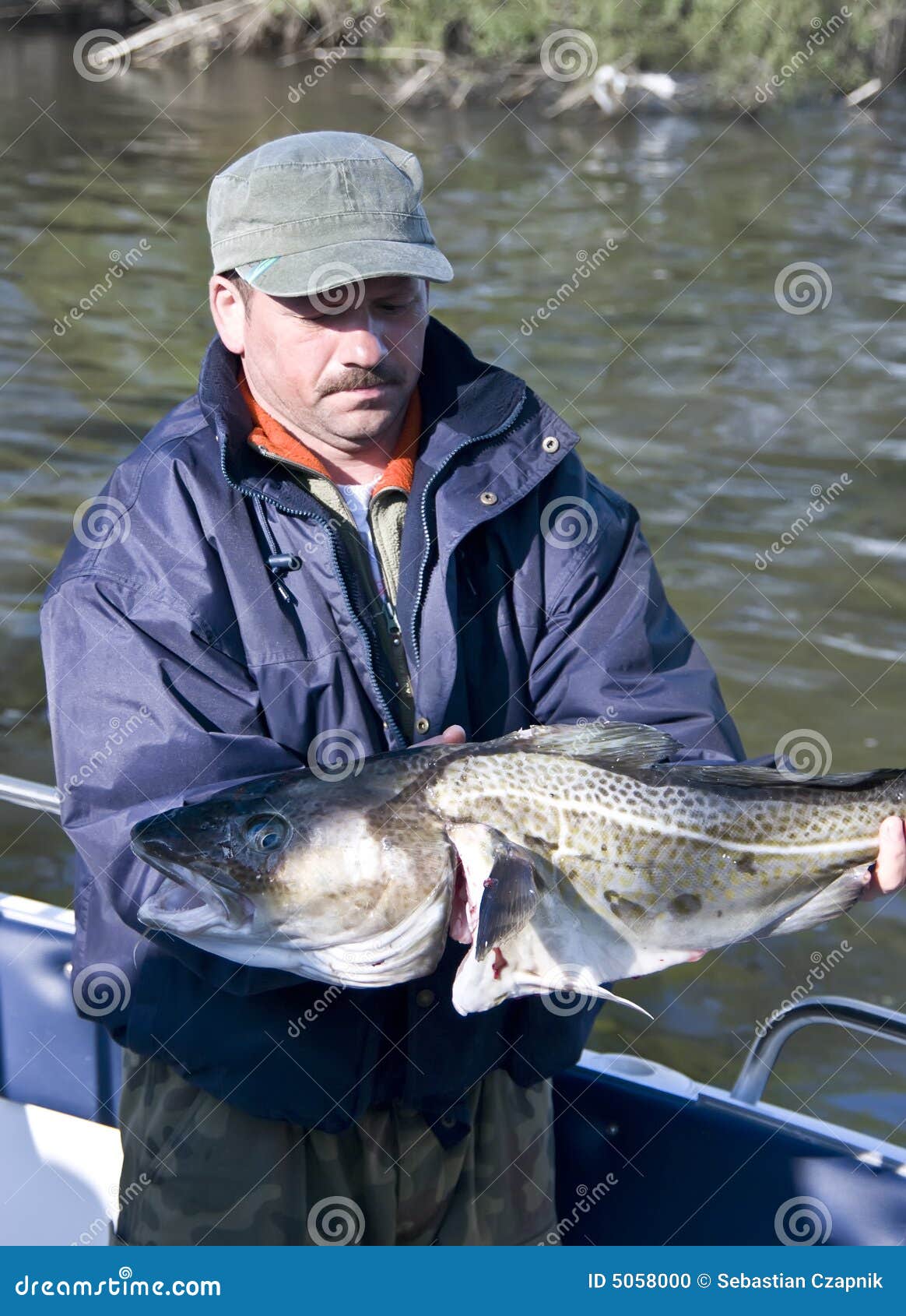 Proud Fisherman with Large Cod Stock Photo - Image of hunter, fishing ...