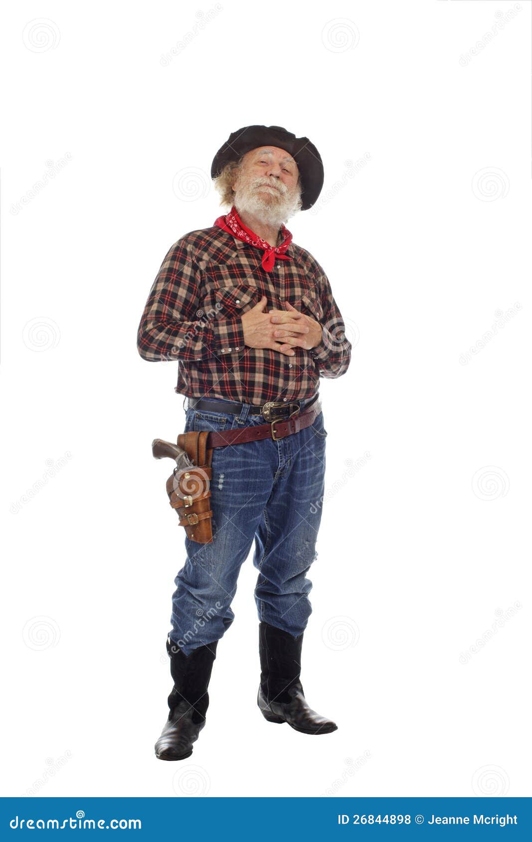 Proud Old West Cowboy Stands With Hands Clasped Stock Photo - Image of ...