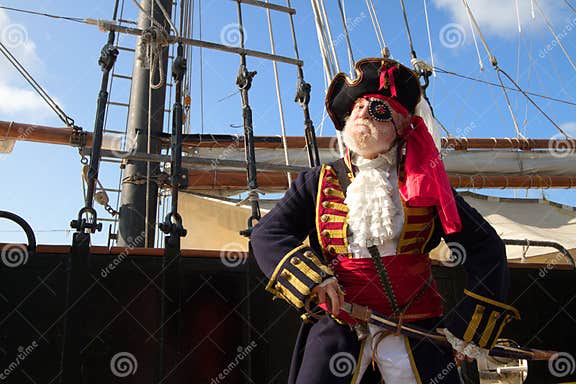 Proud Pirate with Pirate Ship Stock Image - Image of defense, space ...