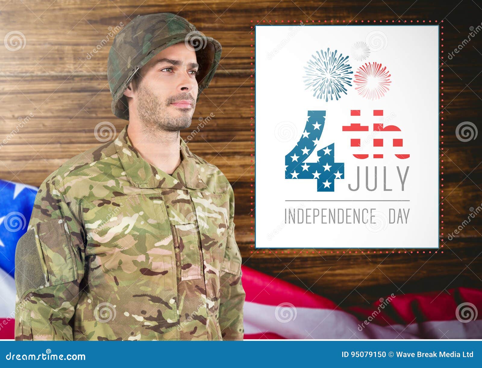 Proud Soldier Standing on American Flag Background Stock Photo - Image ...