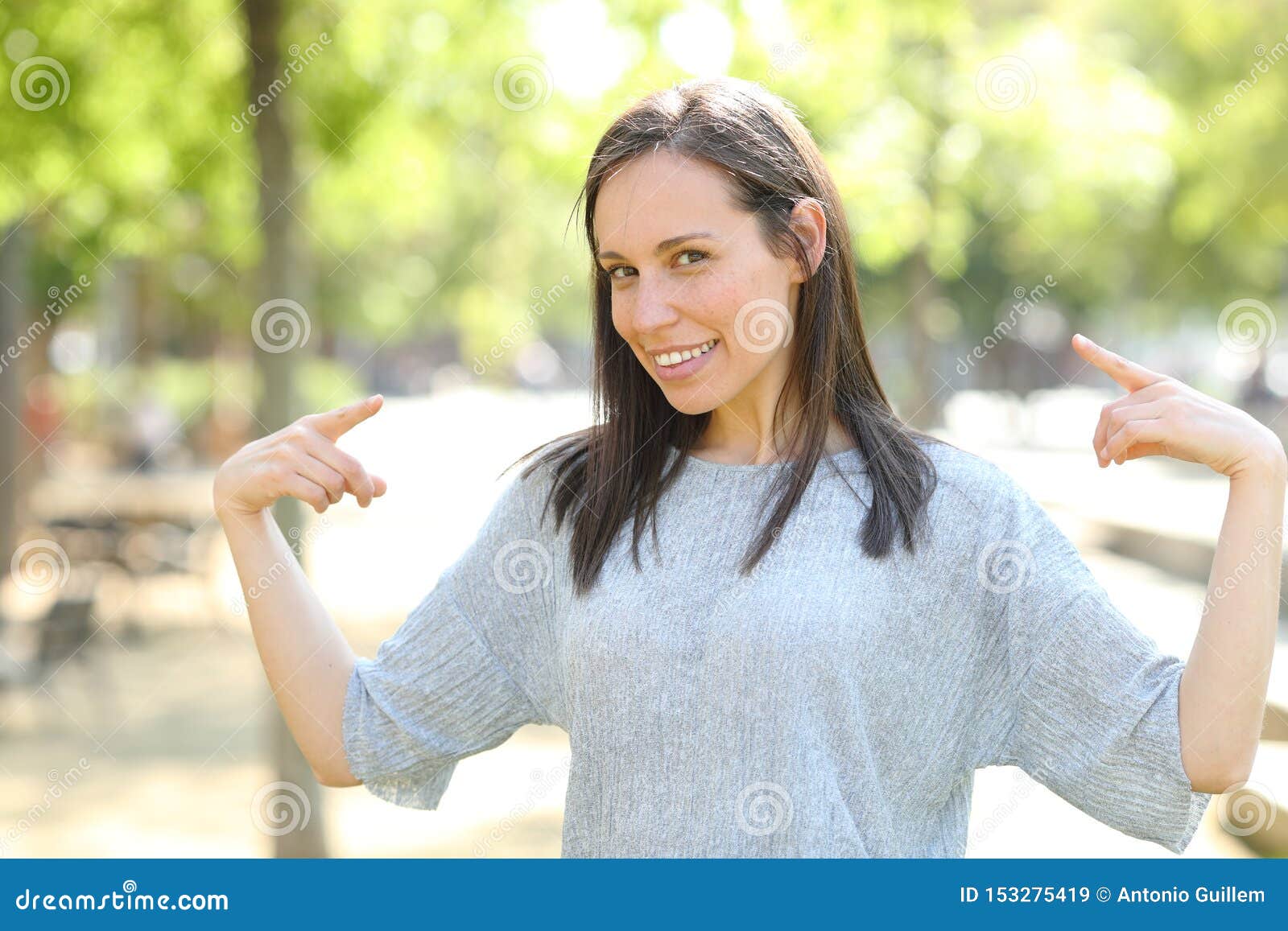 Proud Woman Pointing Herself in a Park Stock Image - Image of brag ...