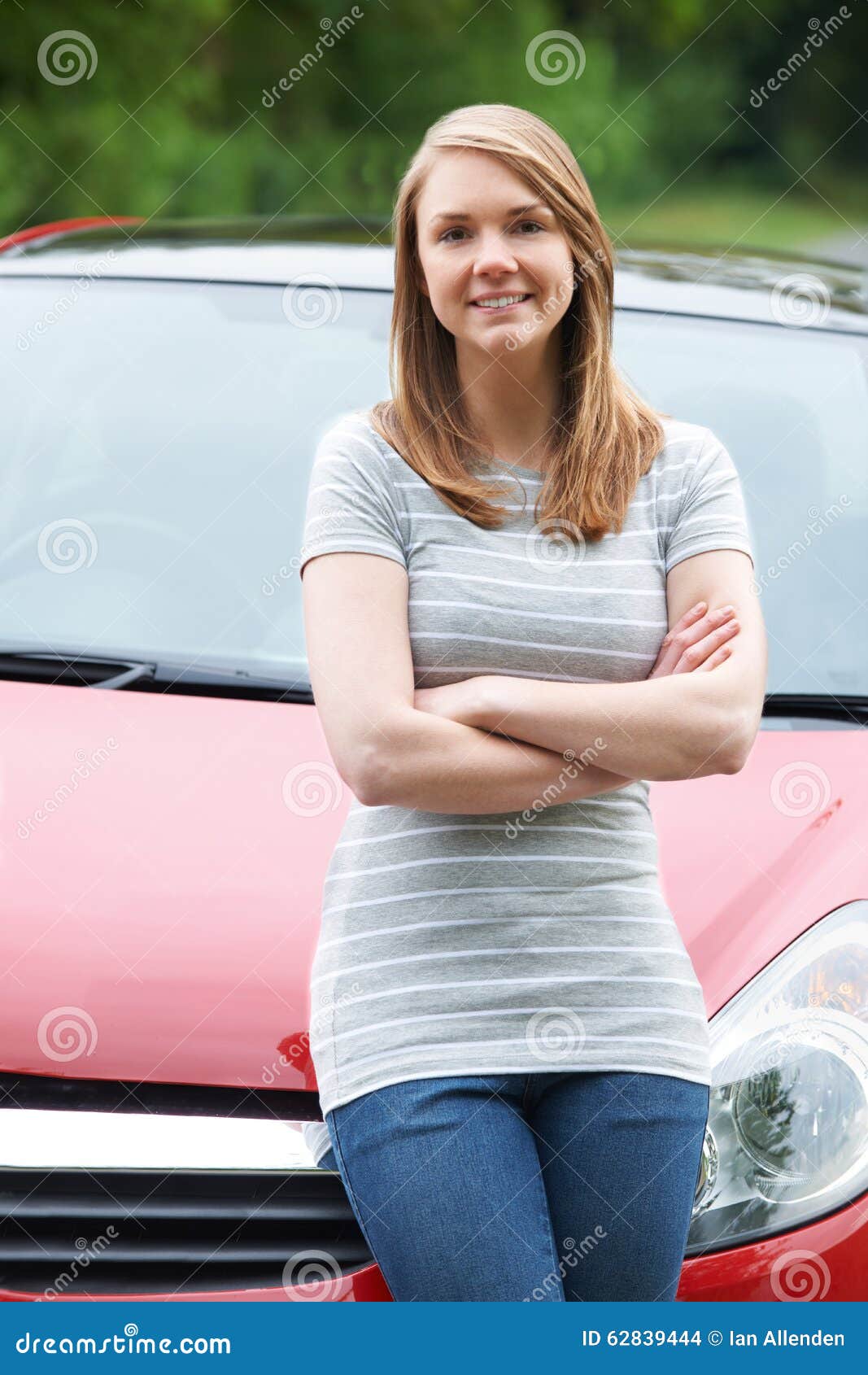 Proud Young Female Driver Standing in Front of Car Stock Photo - Image ...