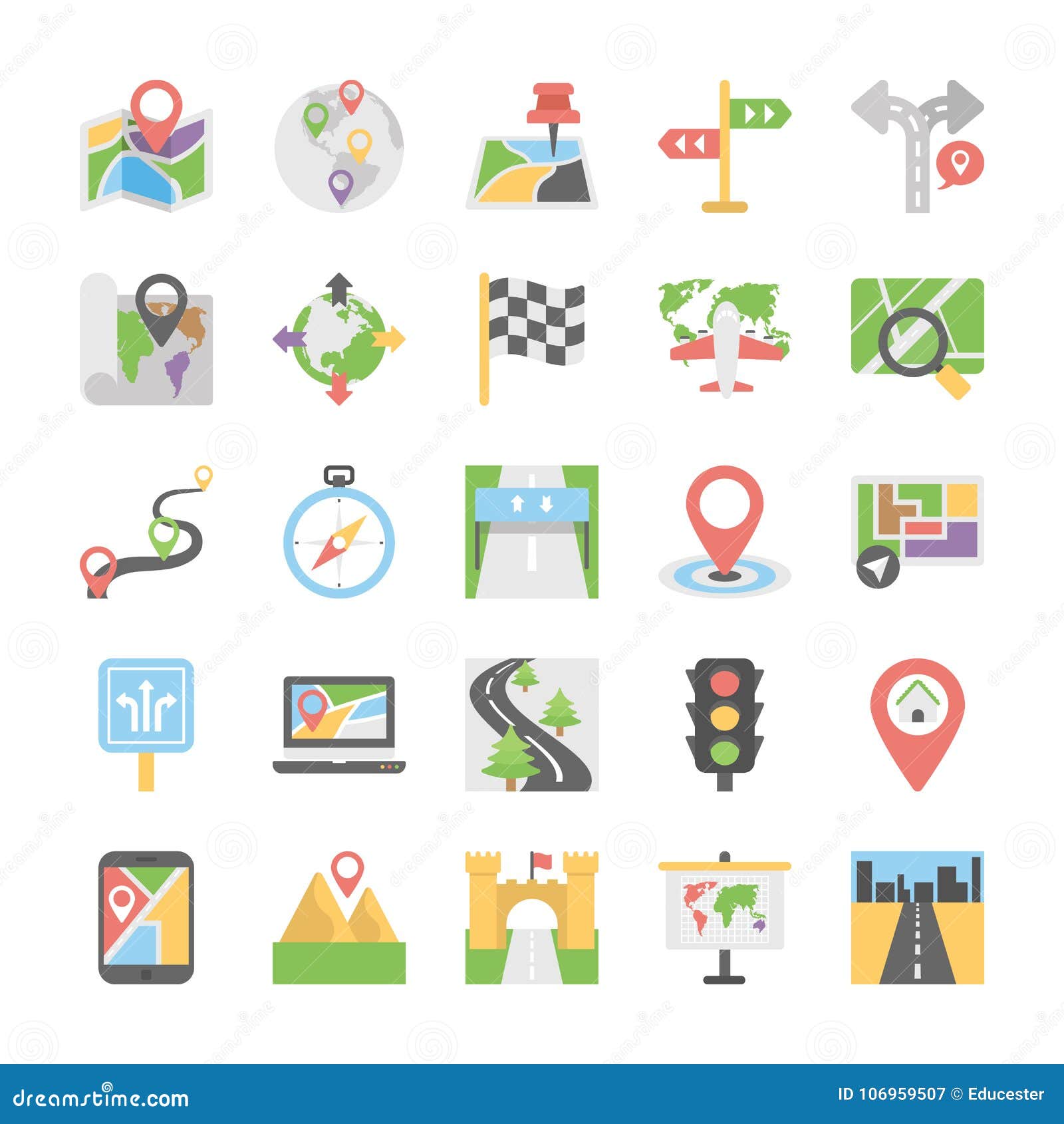 Maps and Navigation Flat Vector Icons Set Stock Illustration ...