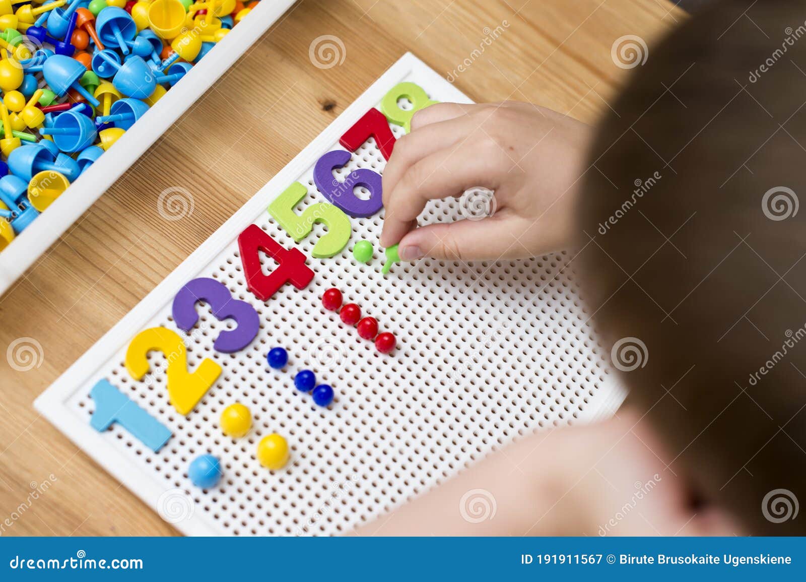 By Provided Numbers Boy Inserting Pins. Counting Game. Mathematical ...