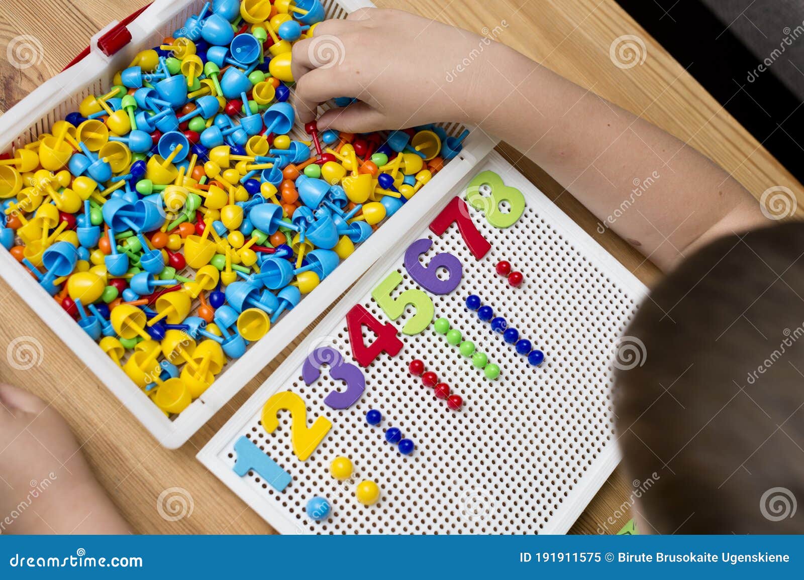 By Provided Numbers Boy Inserting Pins. Counting Game. Mathematical ...