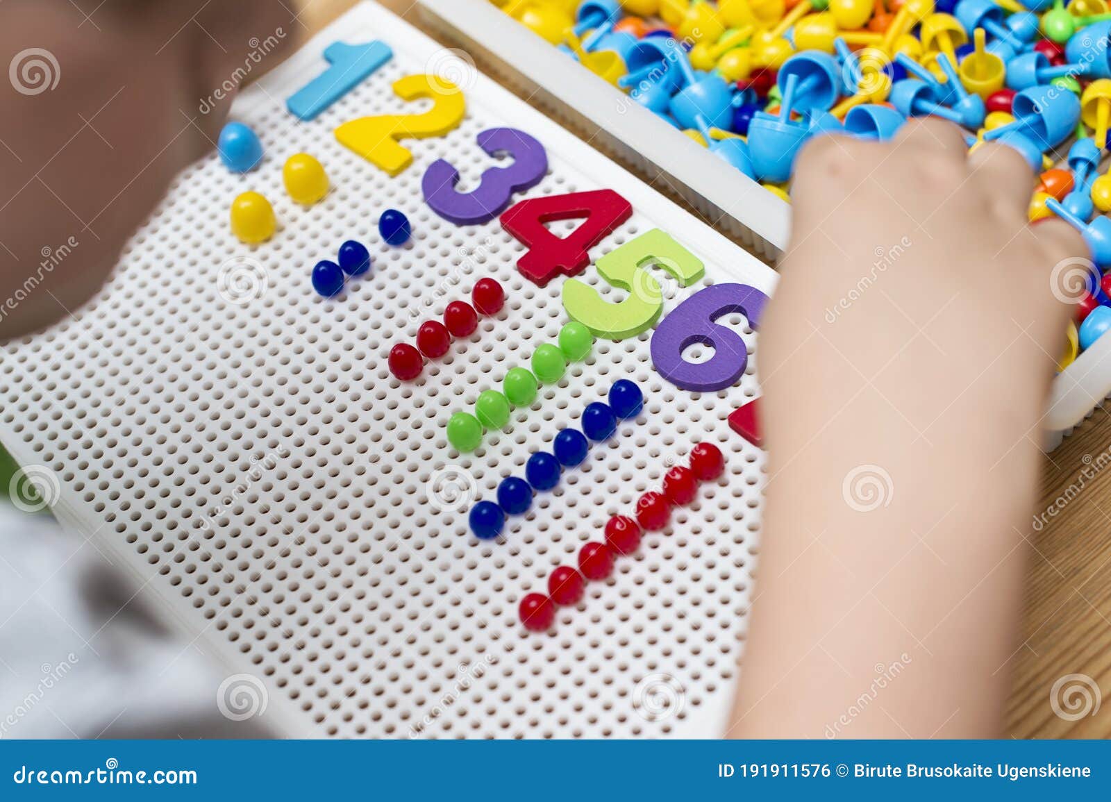 By Provided Numbers Boy Inserting Pins. Counting Game. Mathematical ...