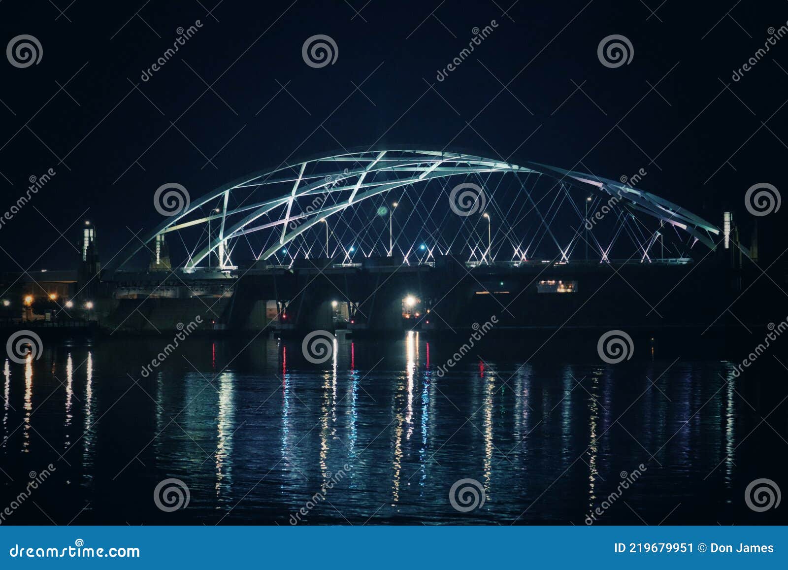Providence River Bridge at Night Editorial Photo - Image of streetlight ...