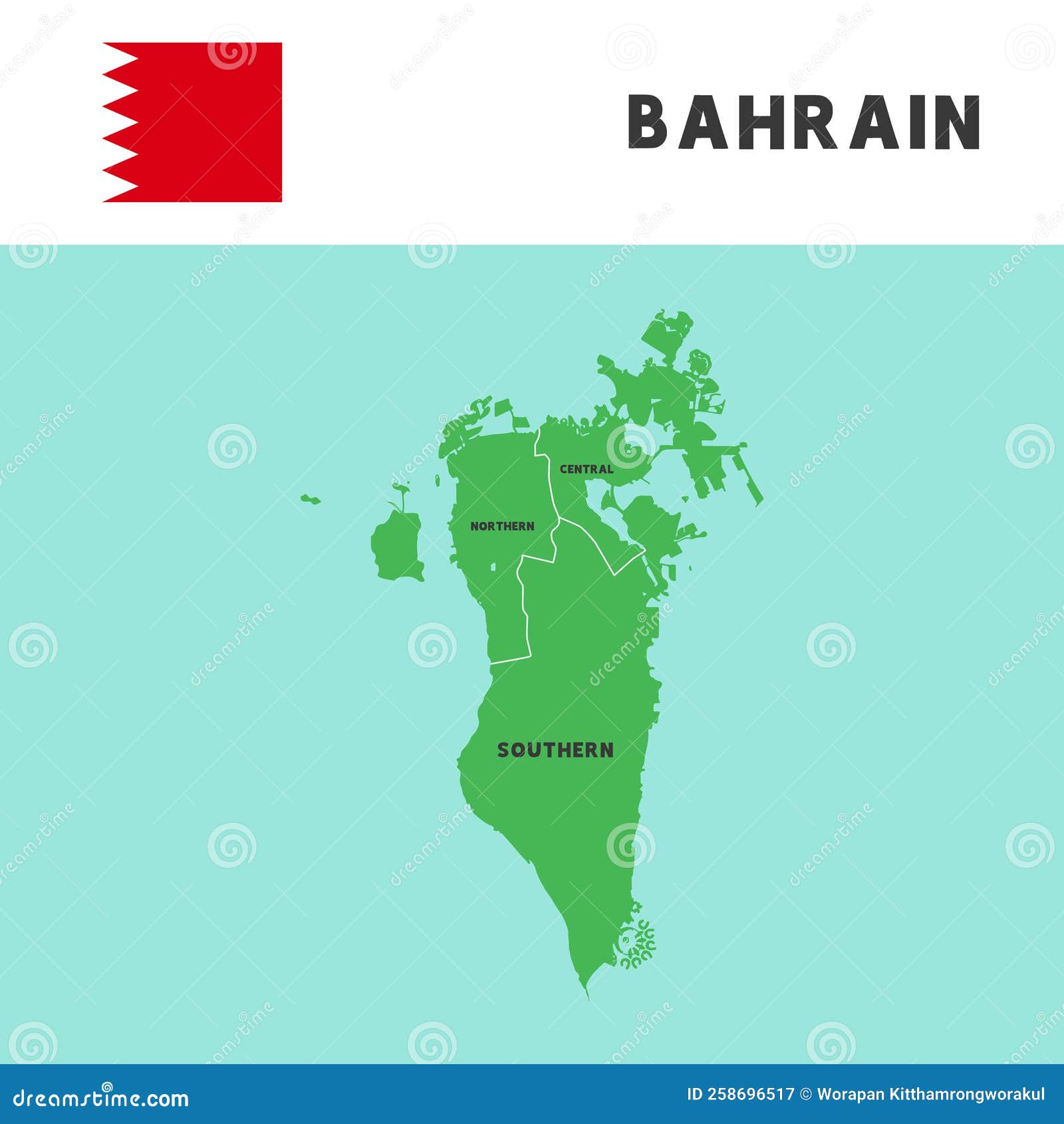 Province Name in Bahrain Map and Flag Stock Vector - Illustration of ...