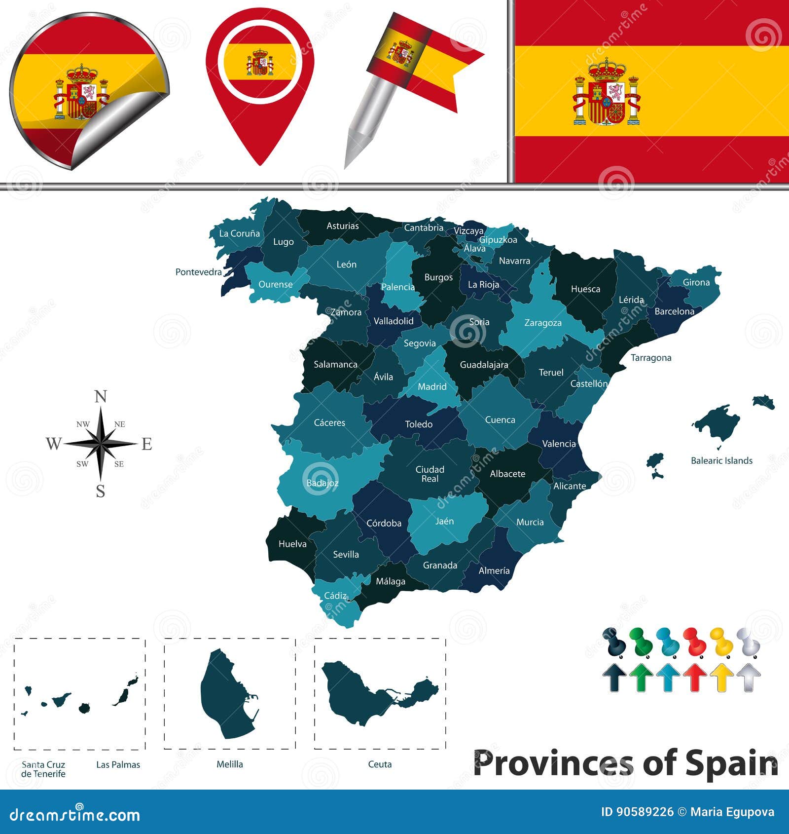 Provinces of Spain stock vector. Illustration of barcelona - 90589226